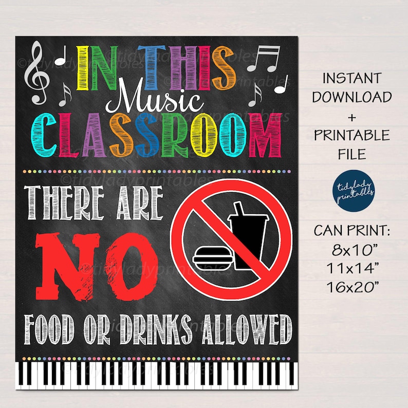 Music Classroom Poster: No Food or Drinks Allowed Sign (digital ...