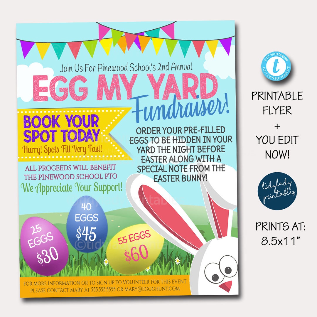 Easter Egg My Yard Fundraiser Flyer: Editable Spring Egg Hunt Invite ...
