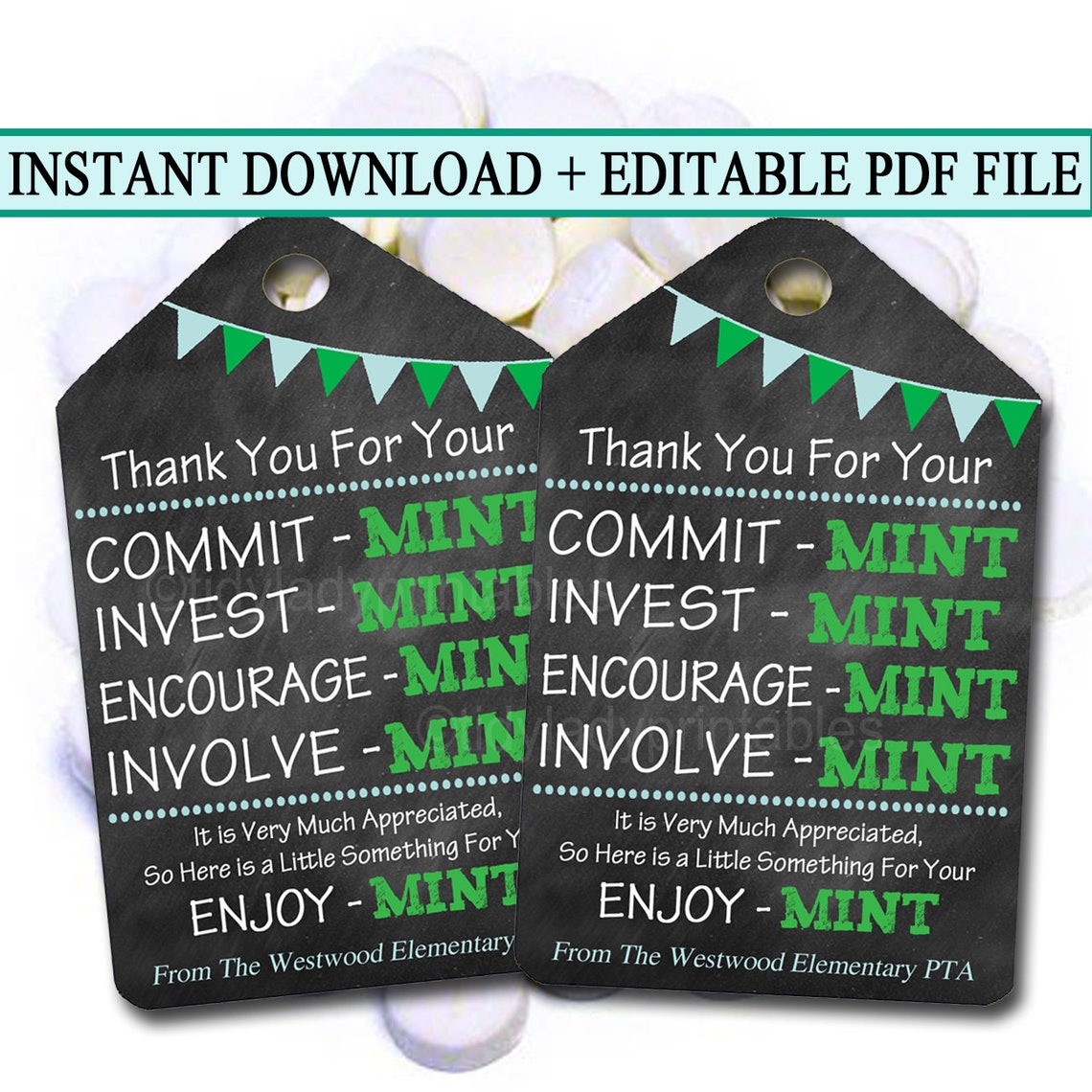 Printable Thank You Tags Volunteer Mint Labels Printable - Etsy