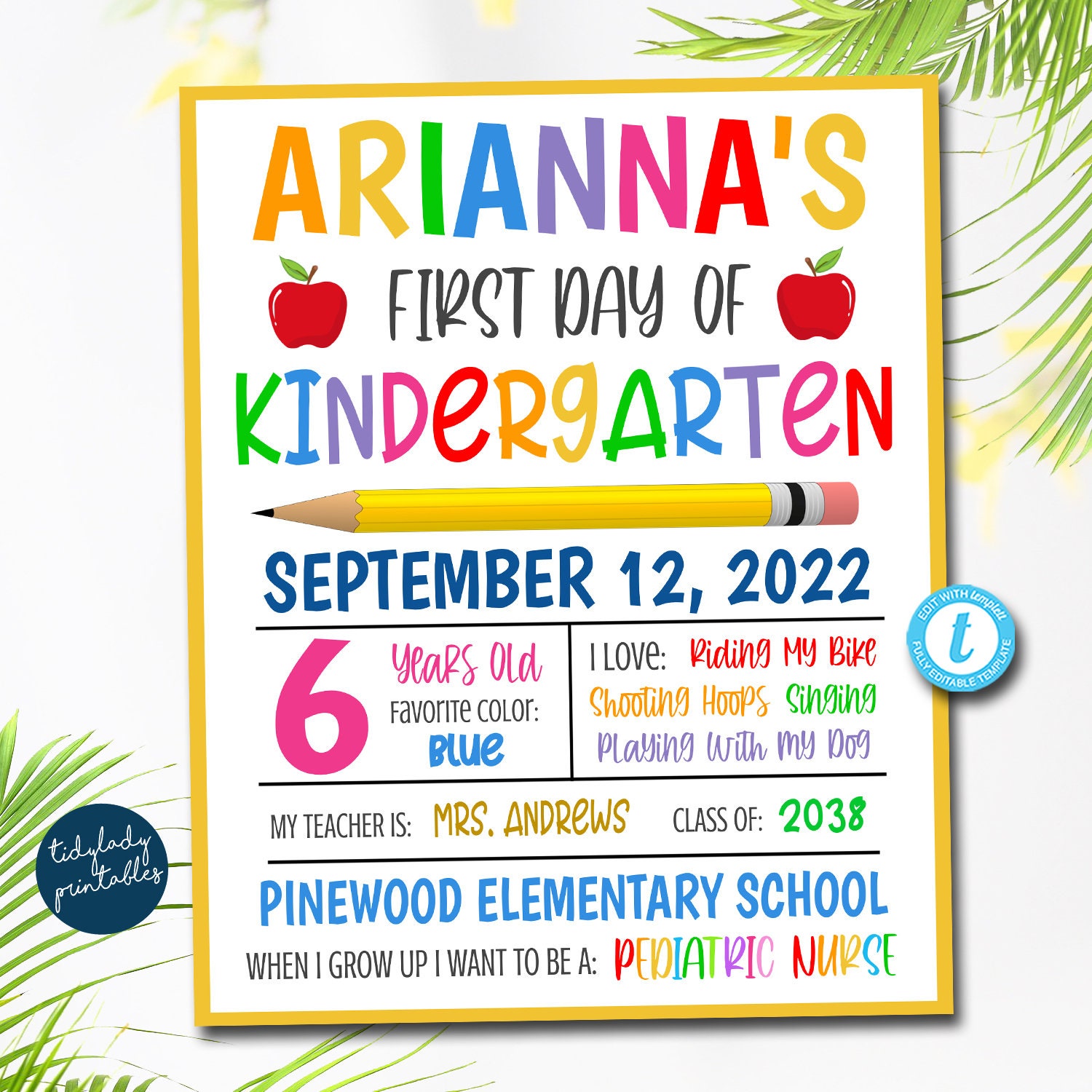 First Day Of Kindergarten 2022 Sign