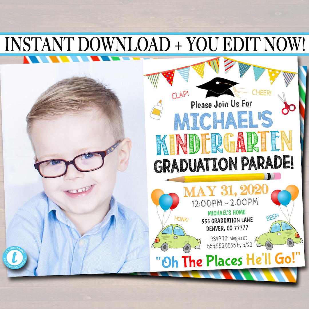 Drive by Graduation Parade Party Invitation, Virtual Online Preschool ...