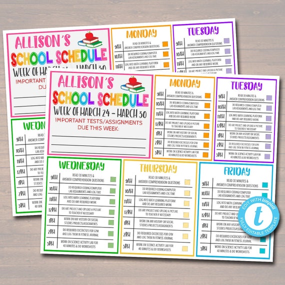 Home School Schedule, Daily Weekly Subject Checklist, Homework ...