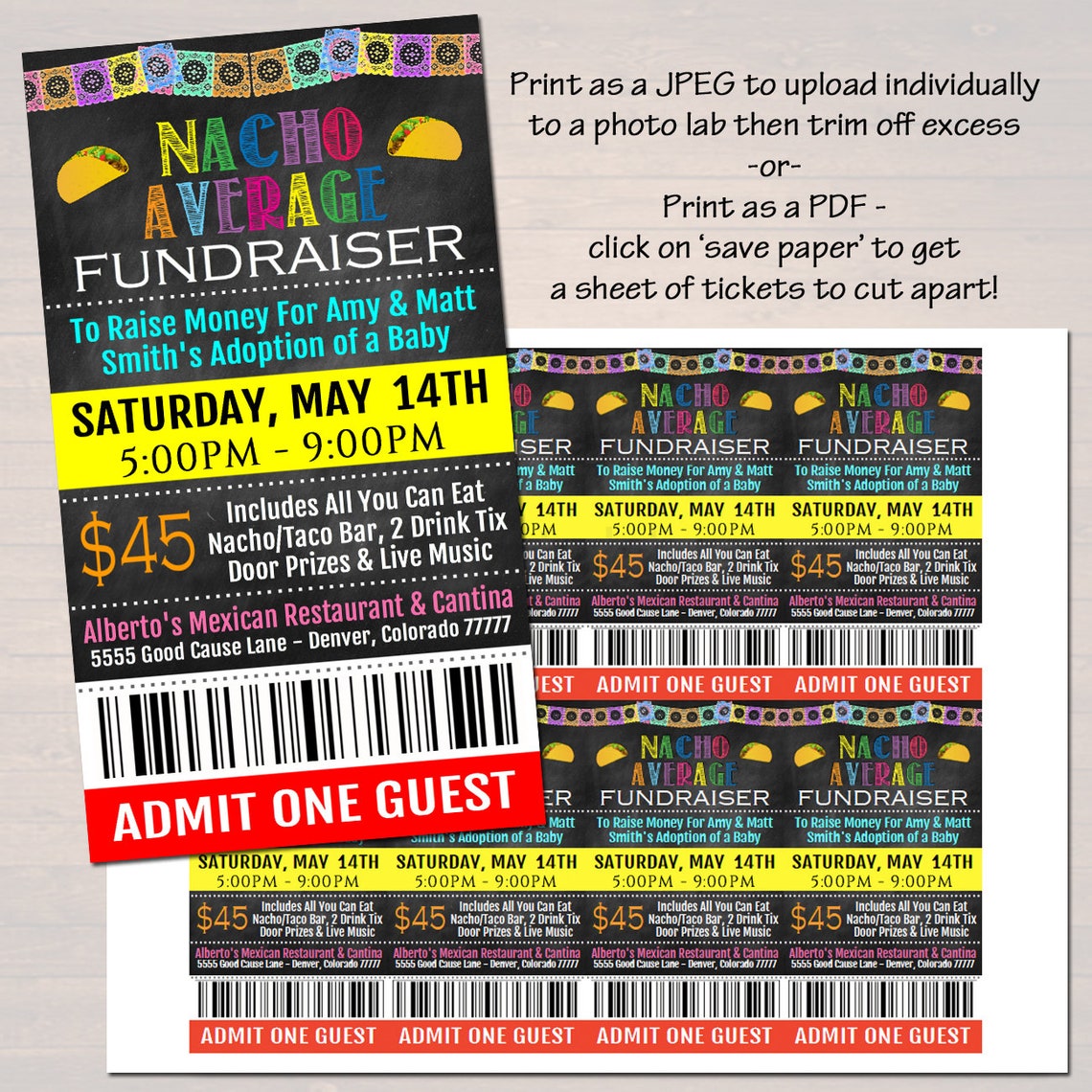 EDITABLE Taco Nacho Bar Fundraiser Flyer Ticket Set Pto Pta - Etsy Hong ...