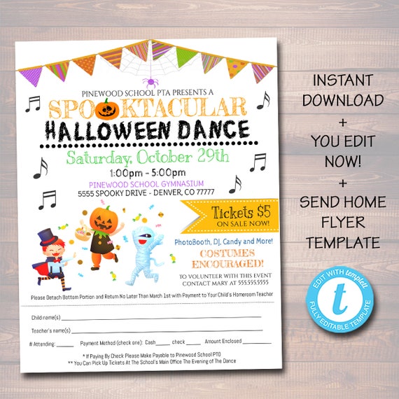 EDITABLE Halloween School Dance Set School Dance Flyer Party Invite ...