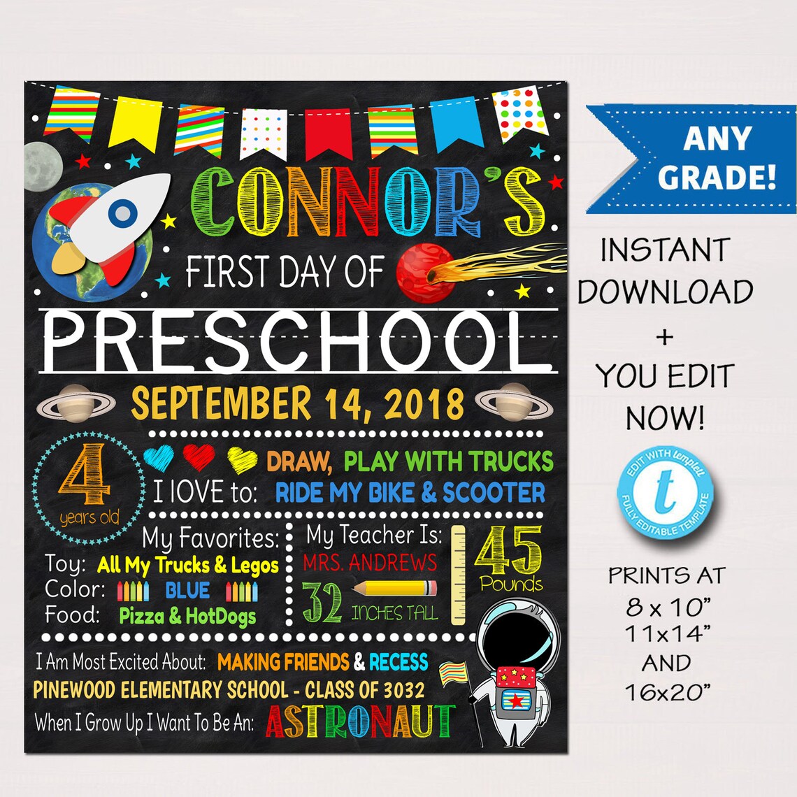 First Day of School Outer Space Sign Back to School - Etsy