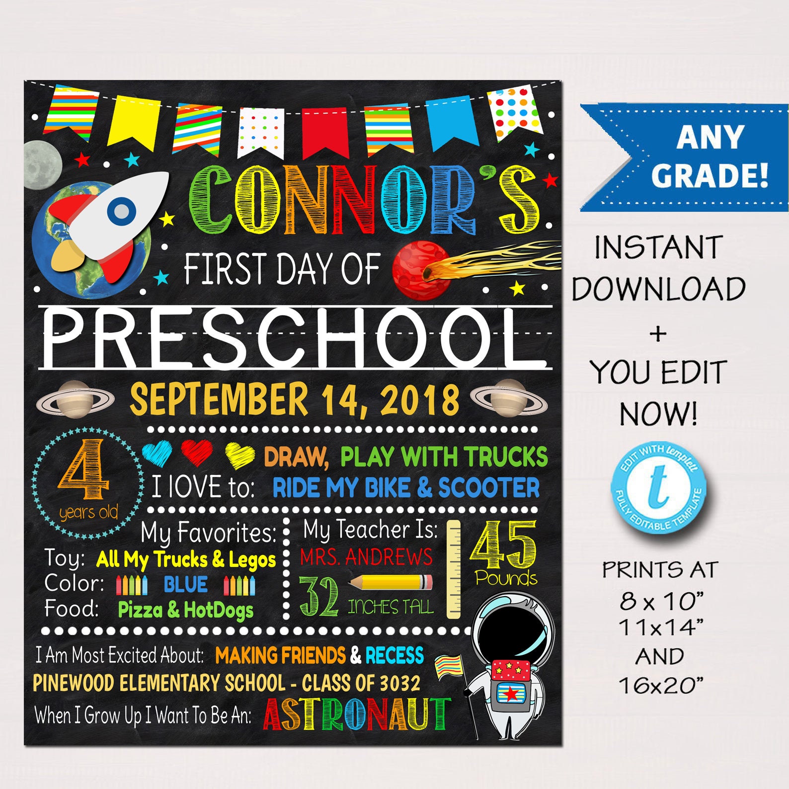 First Day of School Outer Space Sign Back to School - Etsy