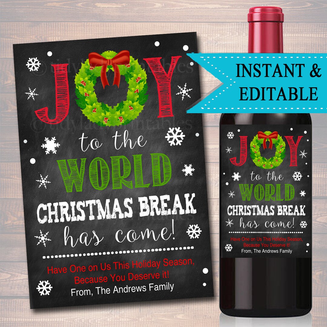 EDITABLE Teacher Gift, Christmas Wine Label INSTANT DOWNLOAD, Printable ...