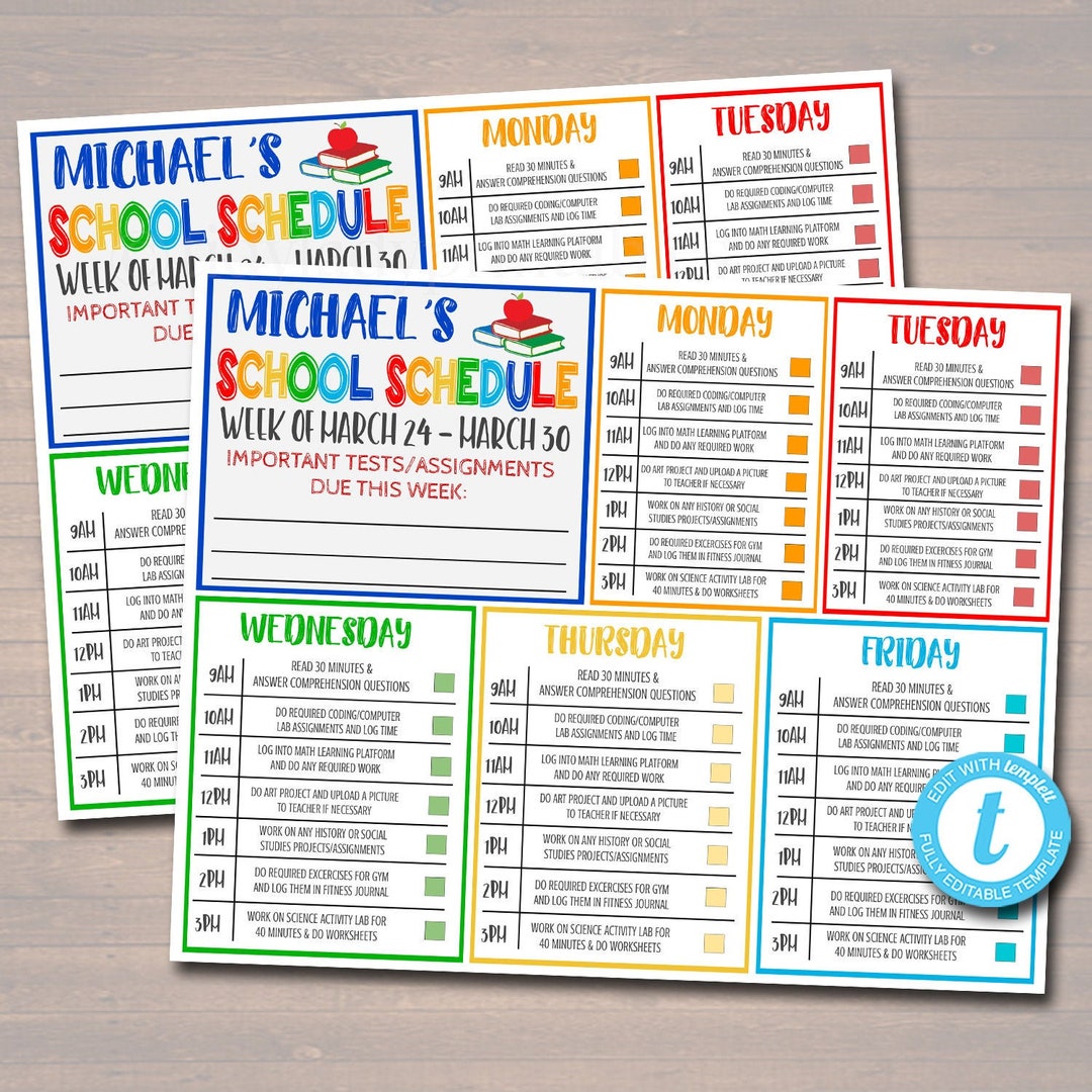 Home School Schedule, Daily Weekly Subject Checklist, Homework ...