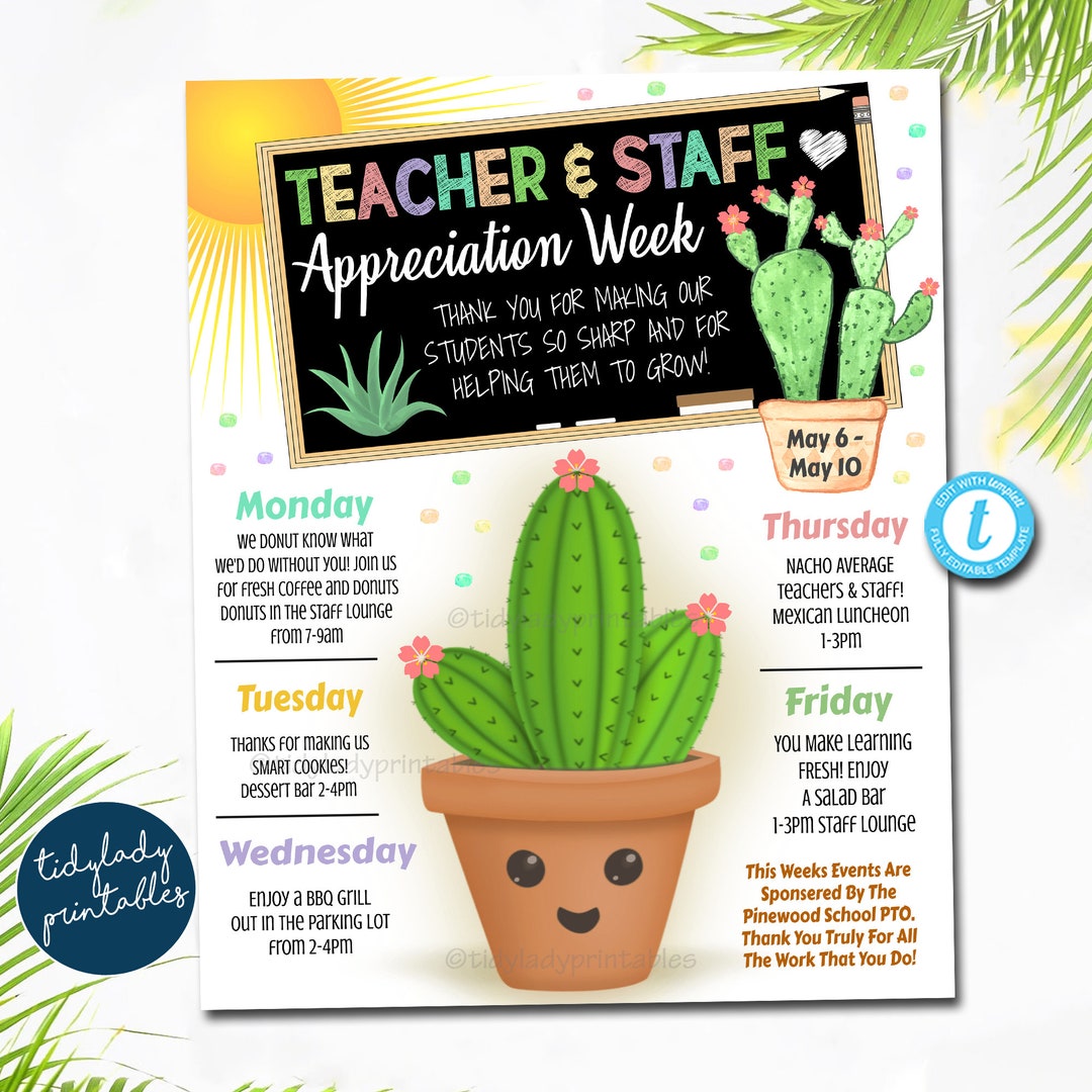 Editable Teacher Appreciation Staff Invitation Family Newsletter ...