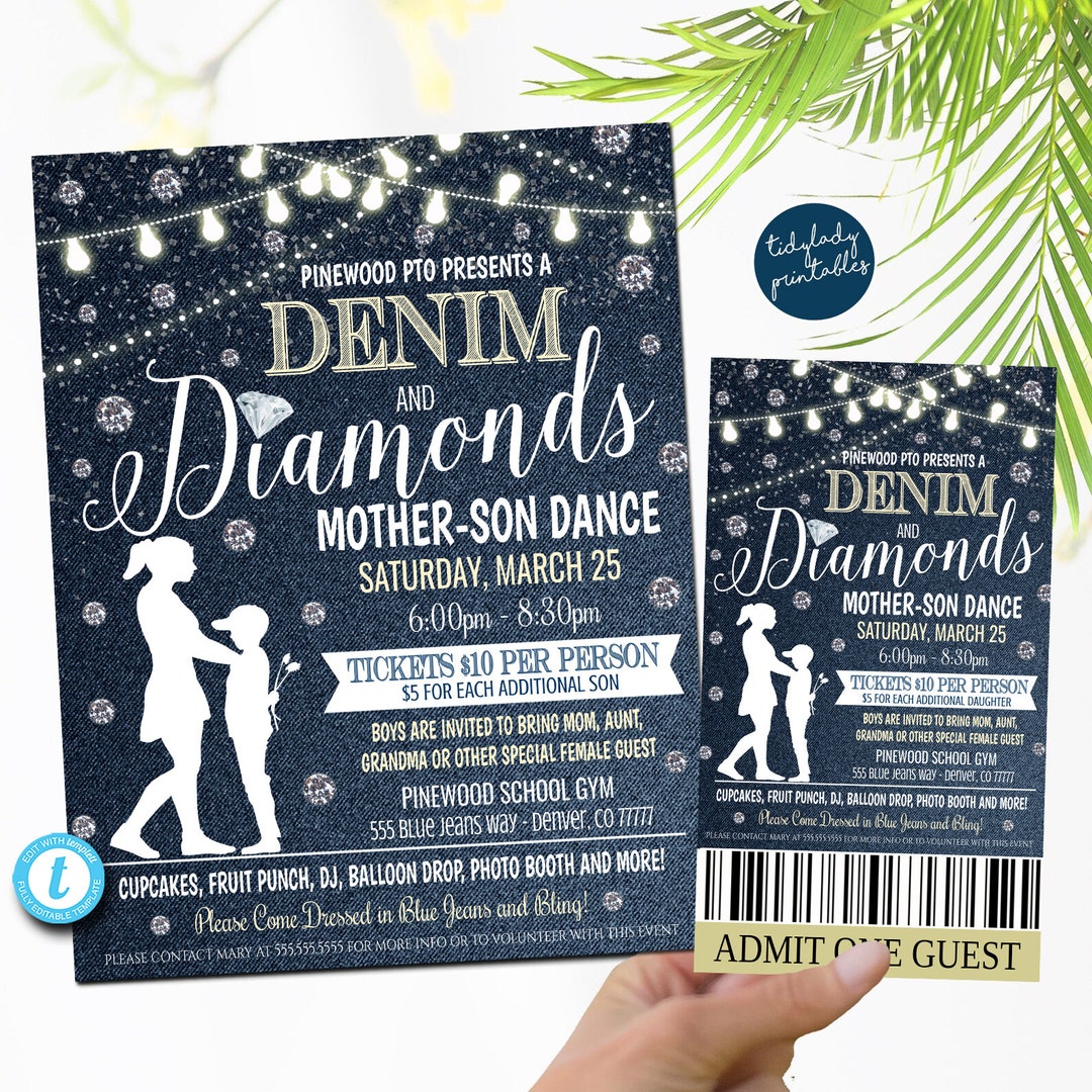 Denim and Diamonds Mother-son Dance Flyer Invite Ticket (editable ...