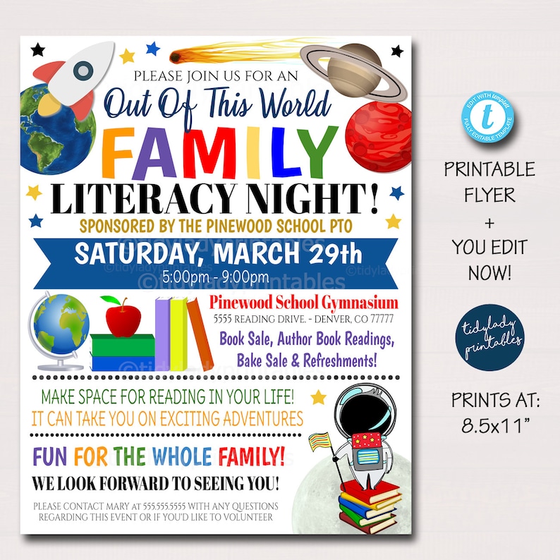 Family Literacy Night Flyer Printable PTA PTO Flyer School - Etsy