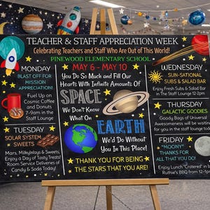 Space Theme Teacher Appreciation Week Itinerary Poster, Employee Staff ...