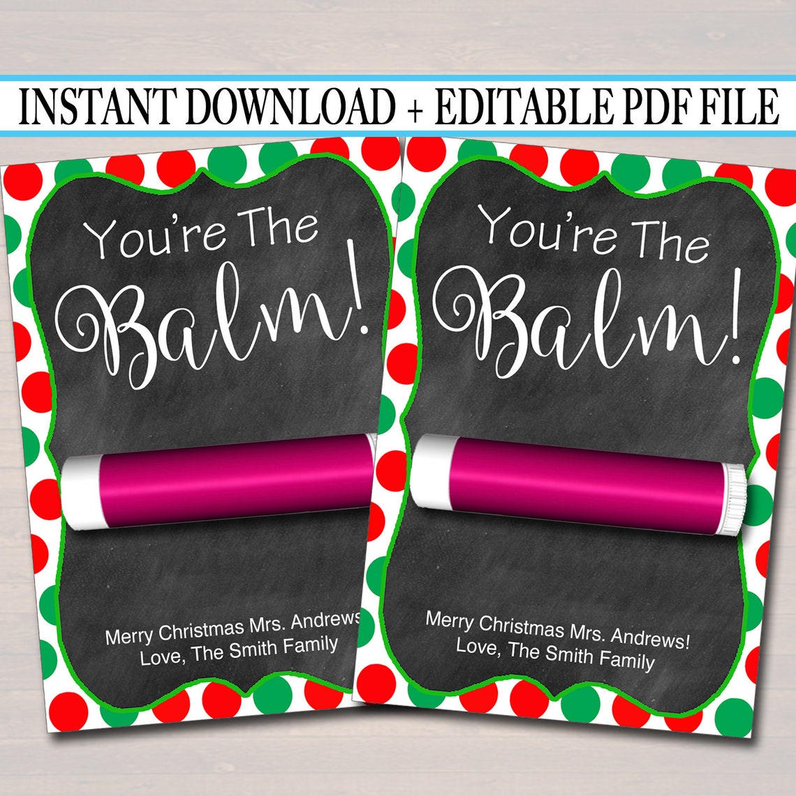 EDITABLE Lip Balm Tags Christmas Teacher Gift INSTANT - Etsy