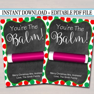 EDITABLE Lip Balm Tags, Christmas Teacher Gift INSTANT DOWNLOAD, Coach ...