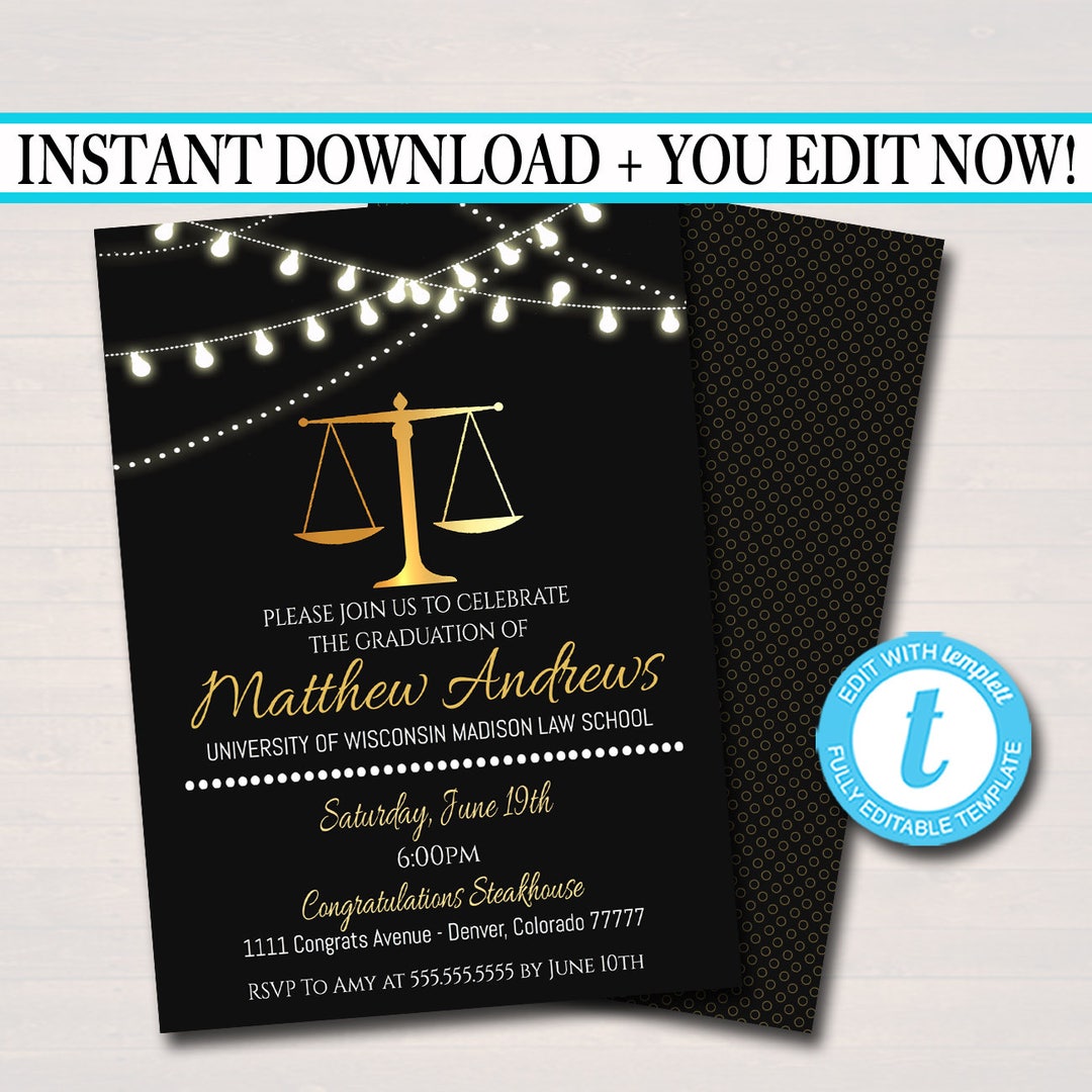 Editable Law School Graduation Invitation Printable, Law Degree College ...