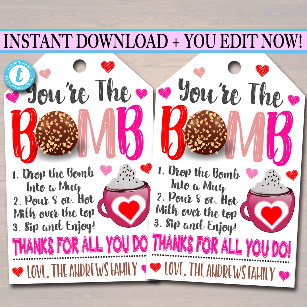 Valentine's Gift Tag, You're the Bomb, Hot Chocolate Cocoa, Client ...