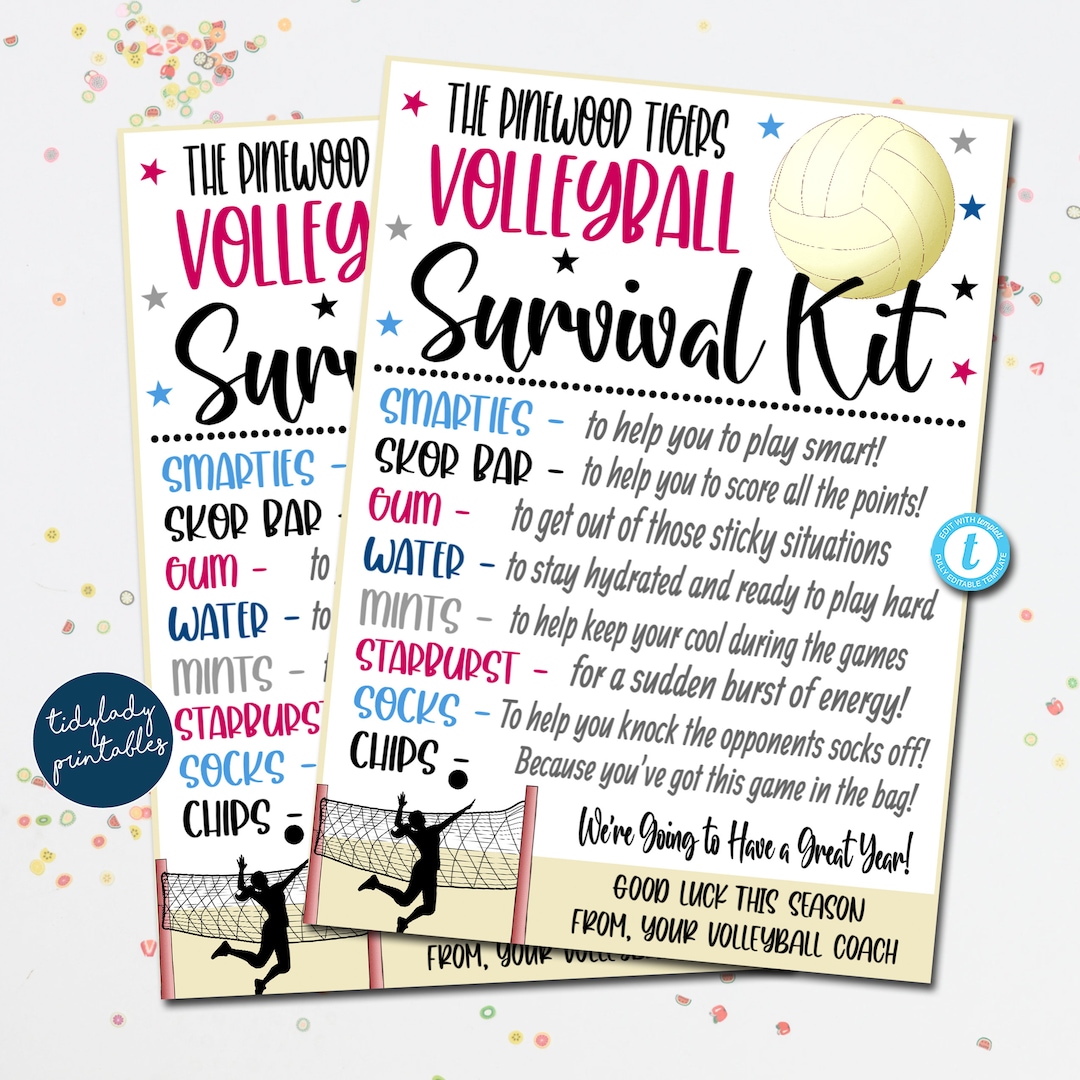 EDITABLE Volleyball Survival Kit Printable, Volleyball Team Gift, Team ...
