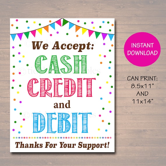 PRINTABLE Credit Card Sign, Fundraising Booth, Bake Sale, Cookie Booth ...