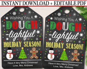 Christmas Gift Tags, Hope Your Holiday is Dough-lightful, Printable ...