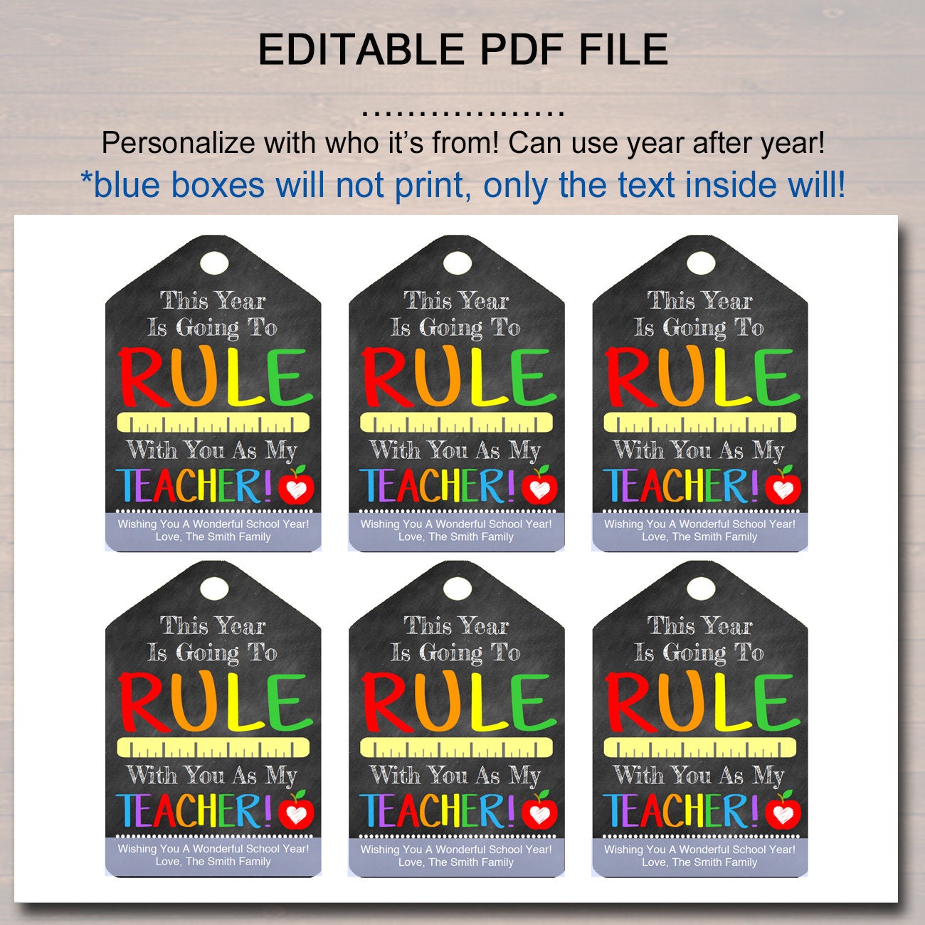 Editable Teacher Ruler Gift Tags: First Day of School Printable (PDF ...
