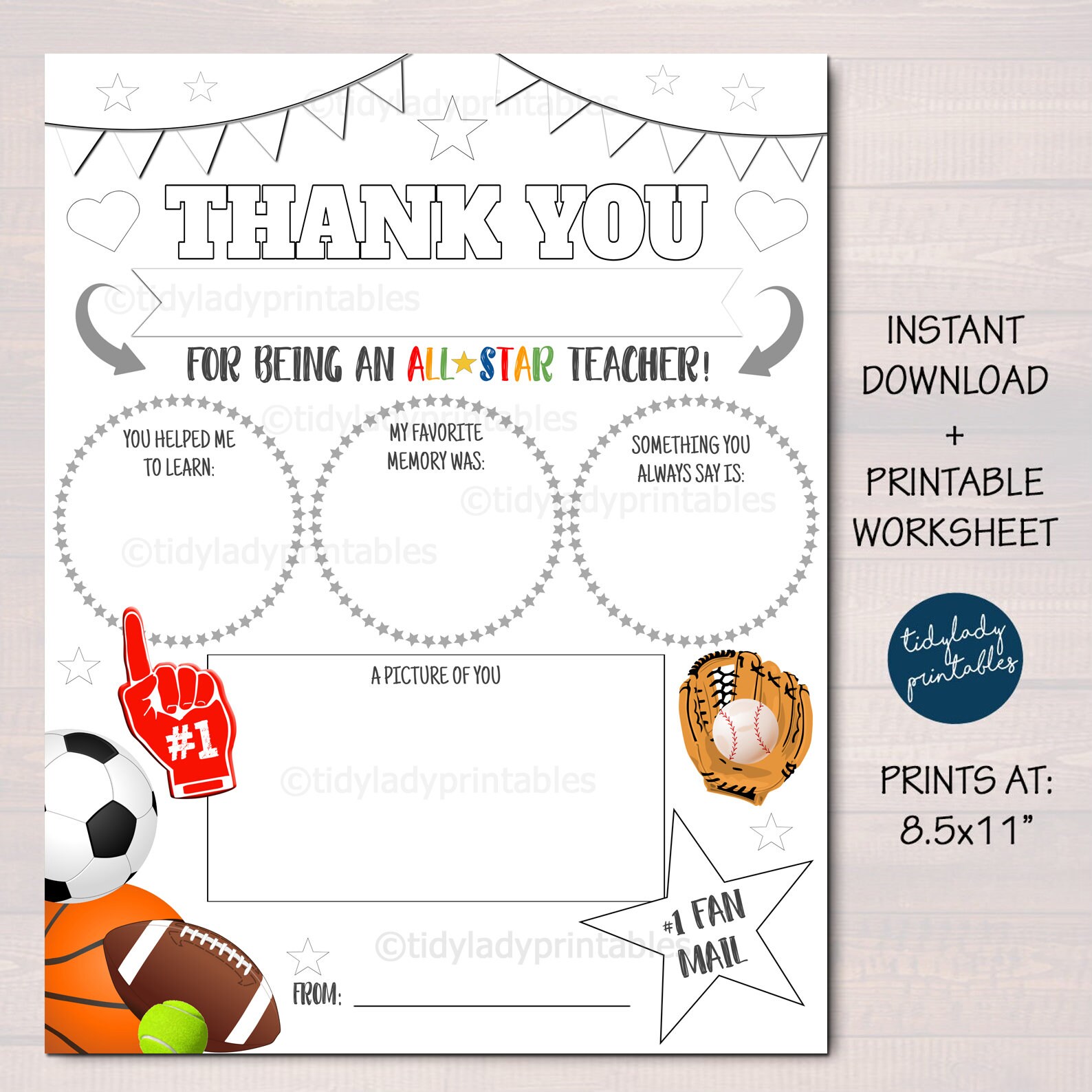 Sports All Star Teacher Appreciation Staff Printable, Fan Mail Student ...