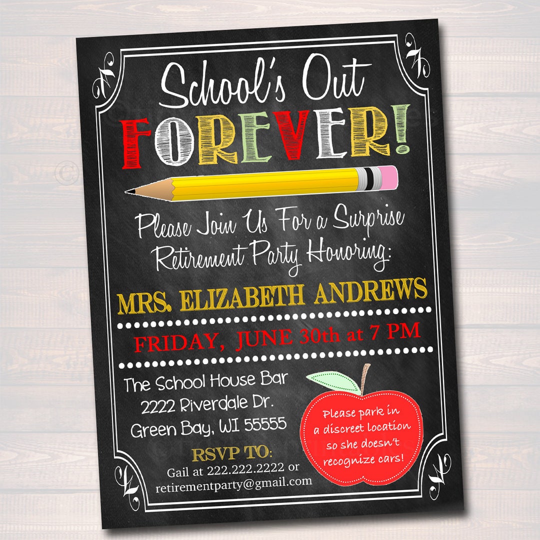 Editable Teacher Retirement Invitation: Chalkboard Design (digital ...