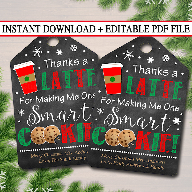 Christmas Gift Tags Thanks a Latte for All You Do Printable - Etsy