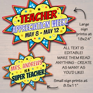 EDITABLE Teacher Appreciation Superhero Themed Decor, Digital Files ...