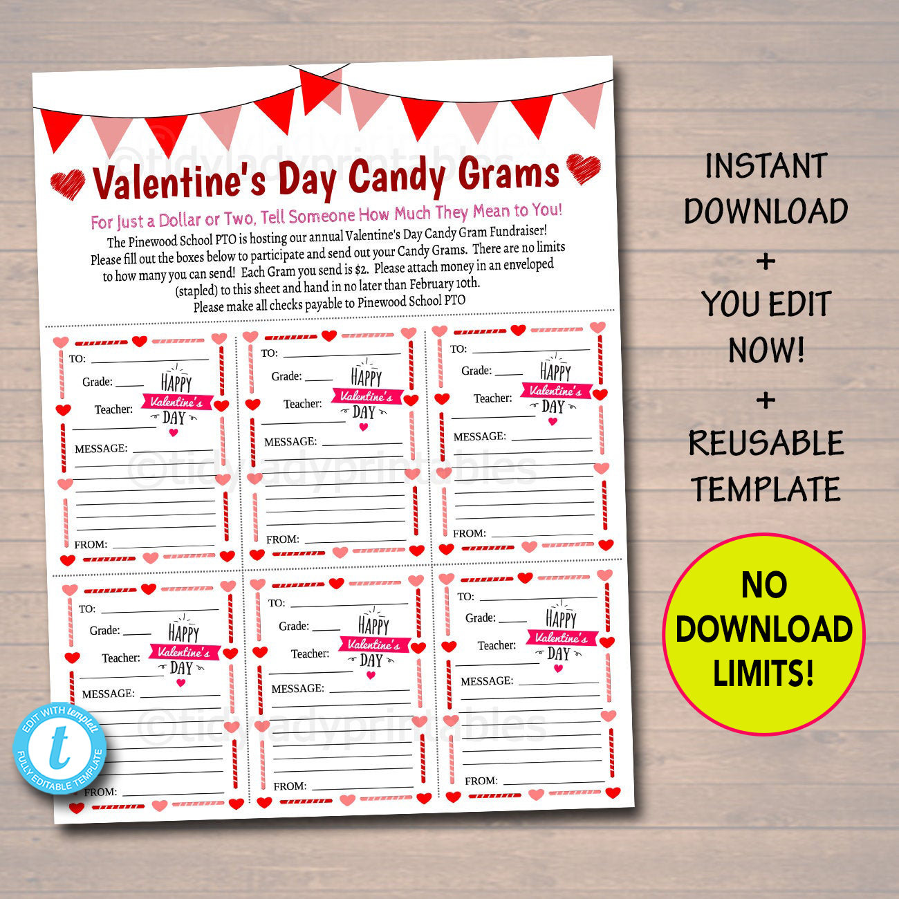 EDITABLE Valentine's Day Candy Gram Flyer School - Etsy