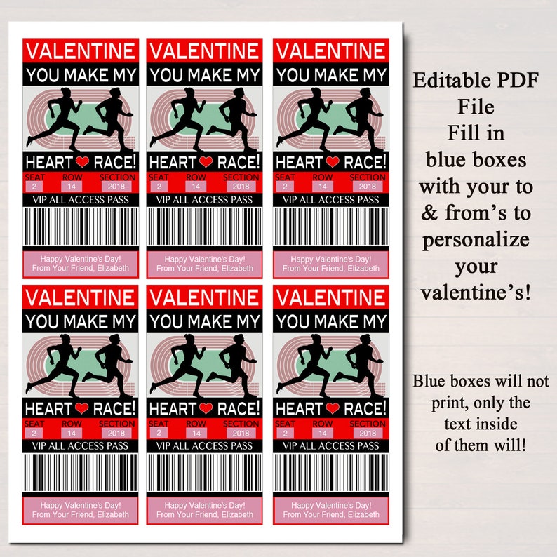 Editable Track Ticket Valentine's Day Cards: Runner Classroom ...