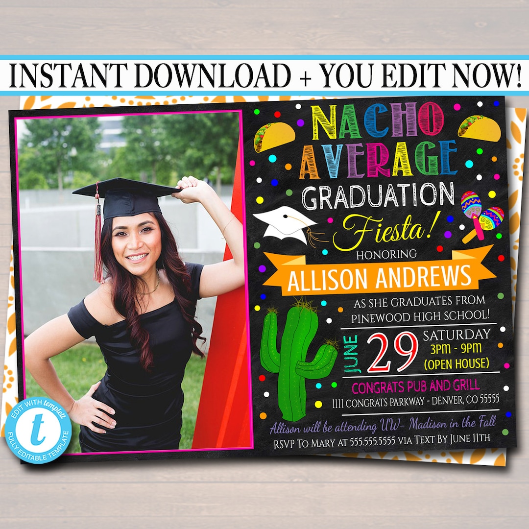 Editable Fiesta Graduation Invitation: Taco 'bout a Graduate (digital ...