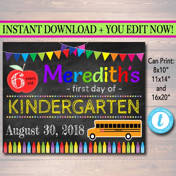 EDITABLE Back to School Photo Prop, Kindergarten Chalkboard Poster ...