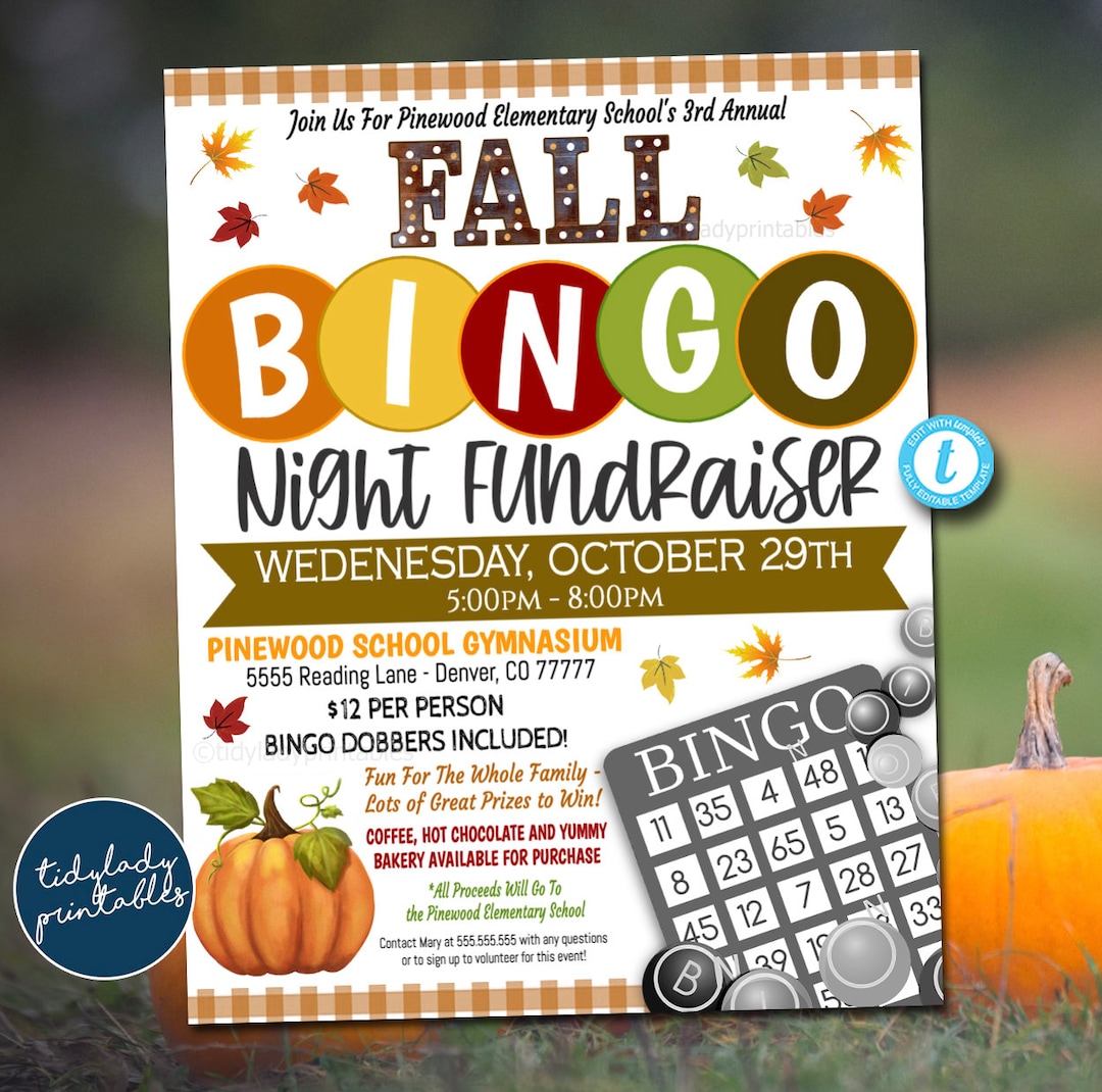 Editable Fall Bingo Night Flyer: Halloween Fundraiser Template - Etsy