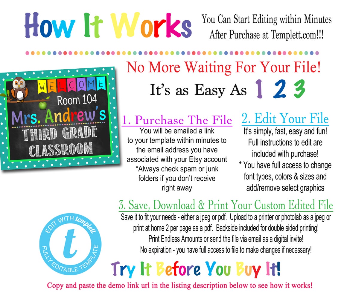 EDITABLE Printable Teacher Classroom Door Sign Owl Classroom | Etsy