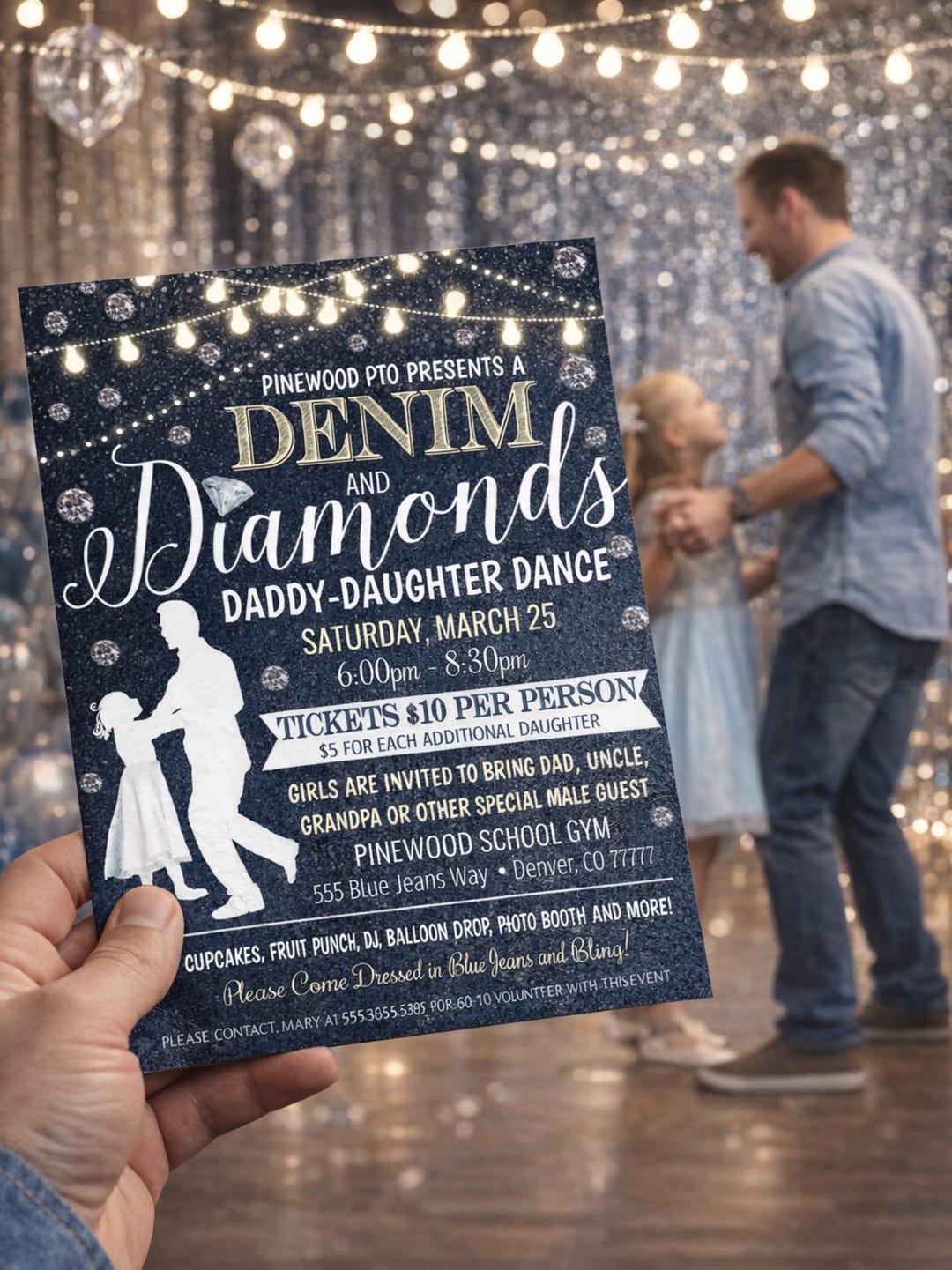 Denim and Diamonds Theme Dance Flyer: Editable Daddy Daughter School ...