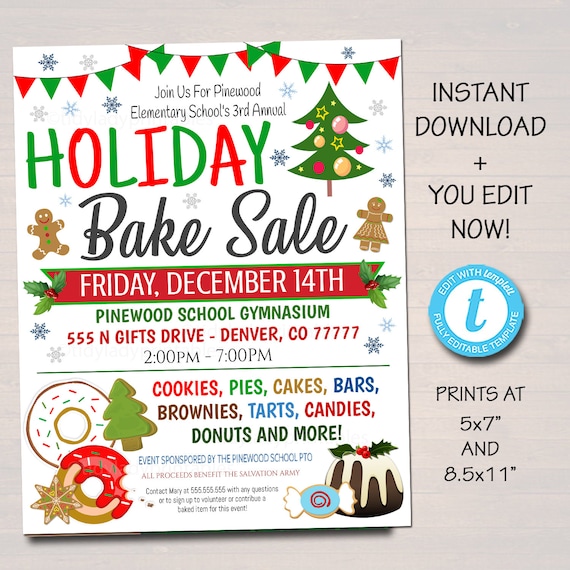 EDITABLE Holiday Bake Sale Flyer, Printable PTA PTO, School Family ...