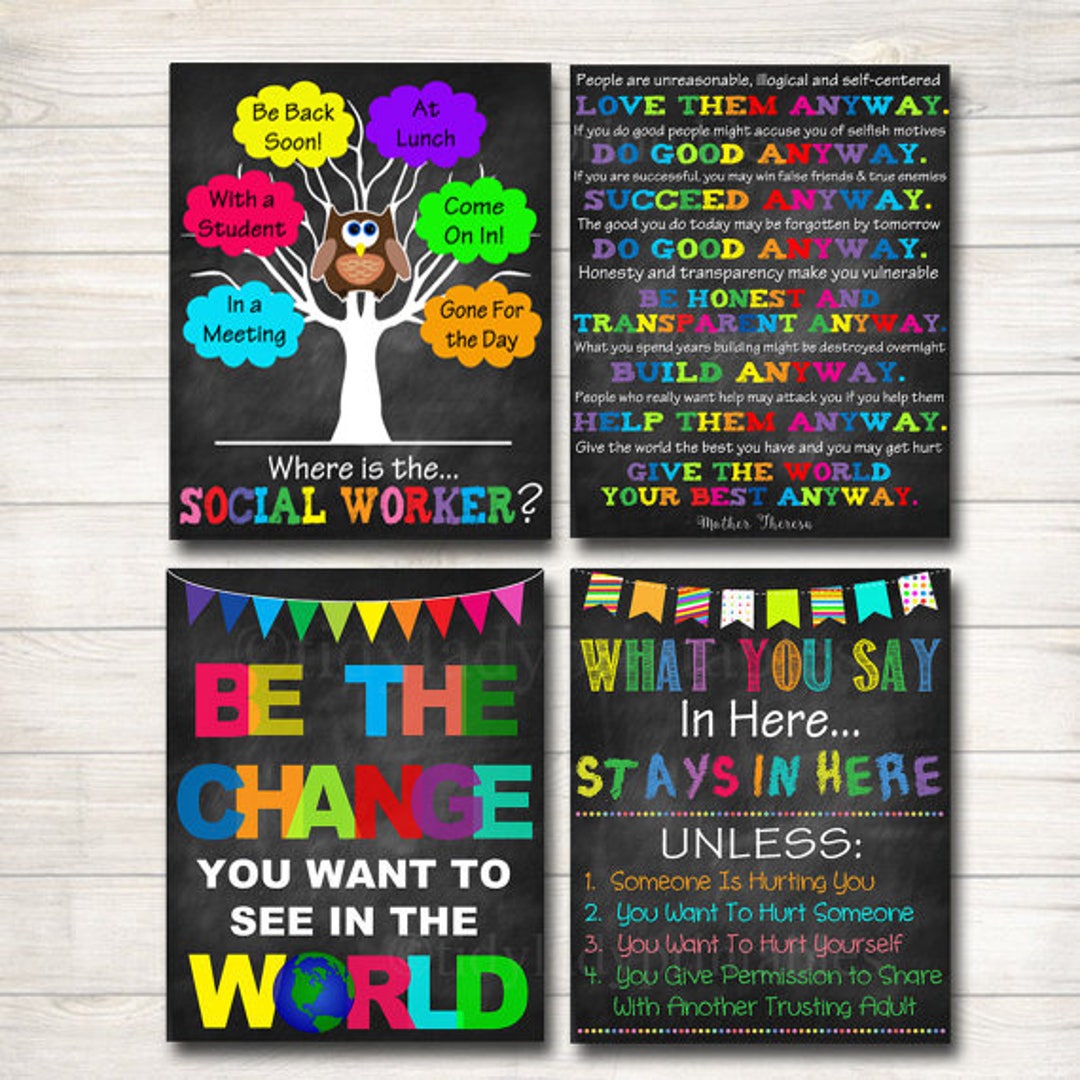 Social Worker Office Decor Posters: Set of 4 Art Prints (digital ...