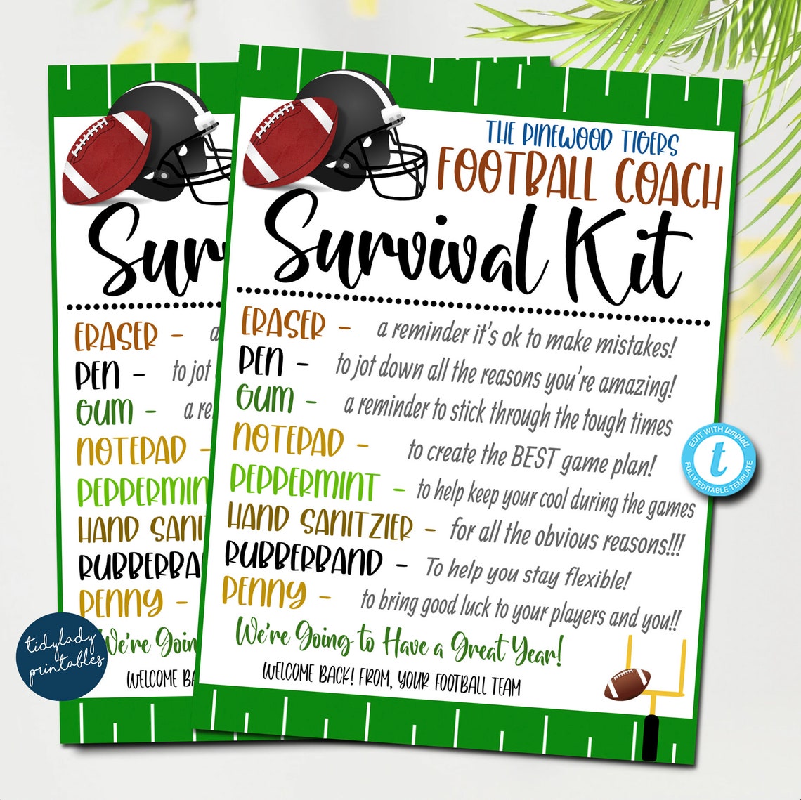 EDITABLE Football Coach Survival Kit Printable Team Coach - Etsy