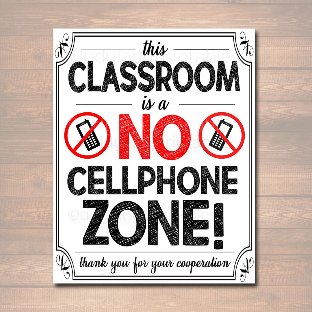 No Cellphones Allowed Classroom Poster: Trendy Typography (digital ...