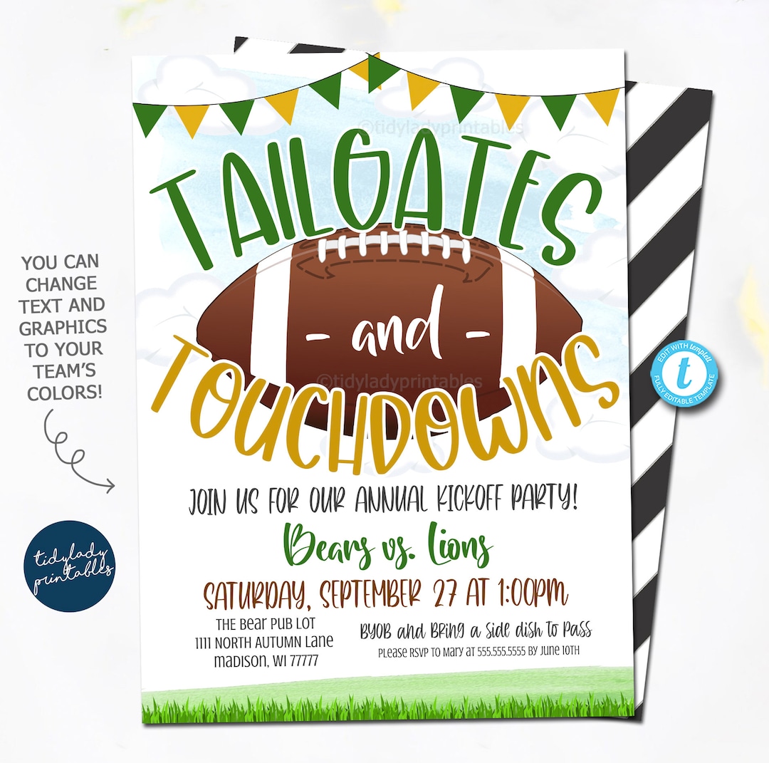 Football Invite, Tailgates and Touchdowns Kick off Party Invitation ...