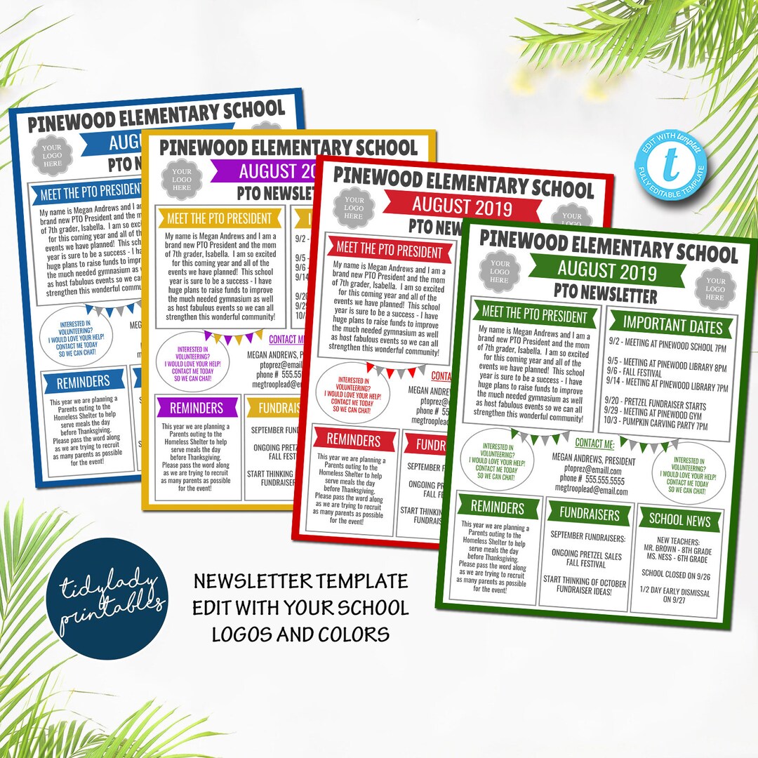 EDITABLE PTO PTA Newsletter Flyer, Printable Handout, School Year ...