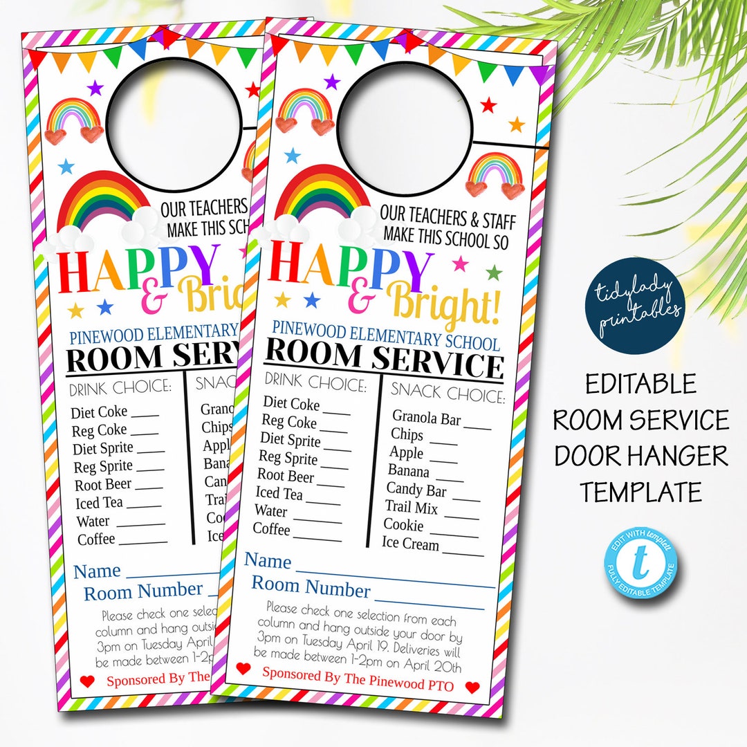 Rainbow Room Service Door Hanger, Teacher and Staff Appreciation Idea ...