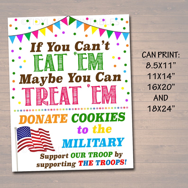 Cookie Booth Sign: Donate Cookies for Military Troops (instant Download ...
