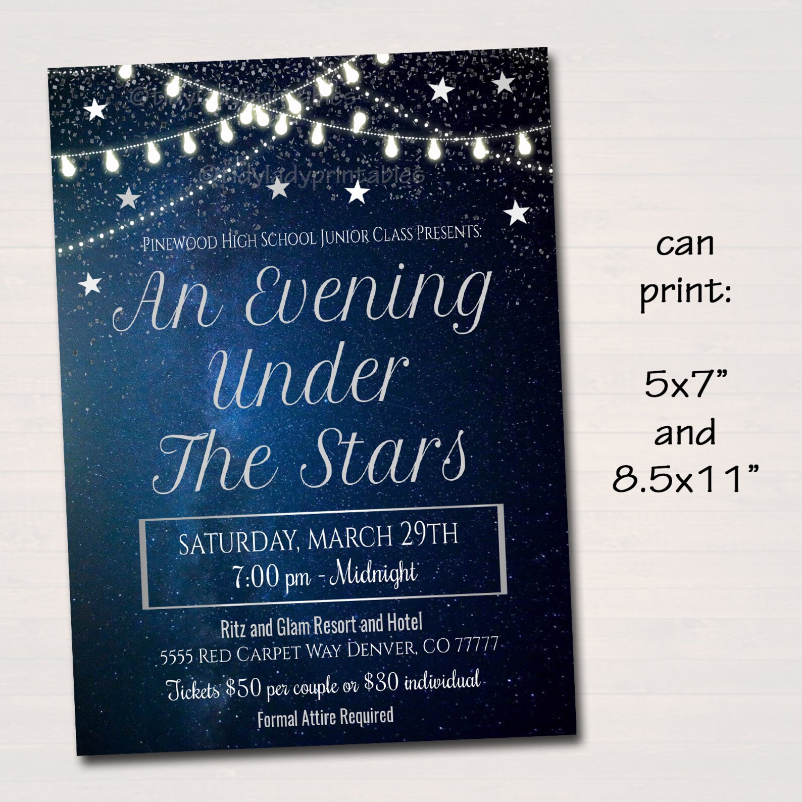 EDITABLE Prom Dance Invitation. Starry Night Silver Glitter - Etsy