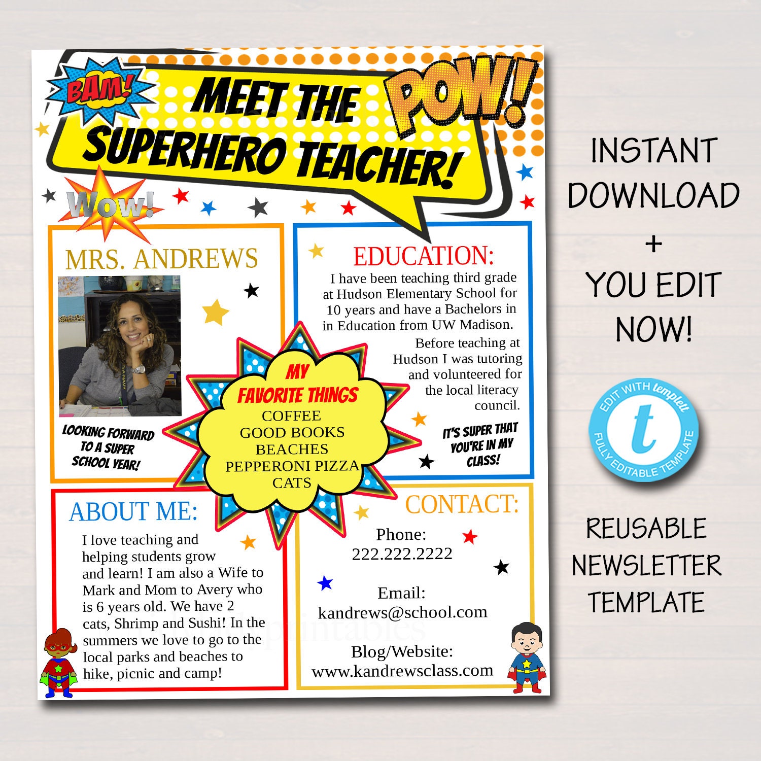Superhero Teacher Newsletter Template: Editable Parent Communication ...