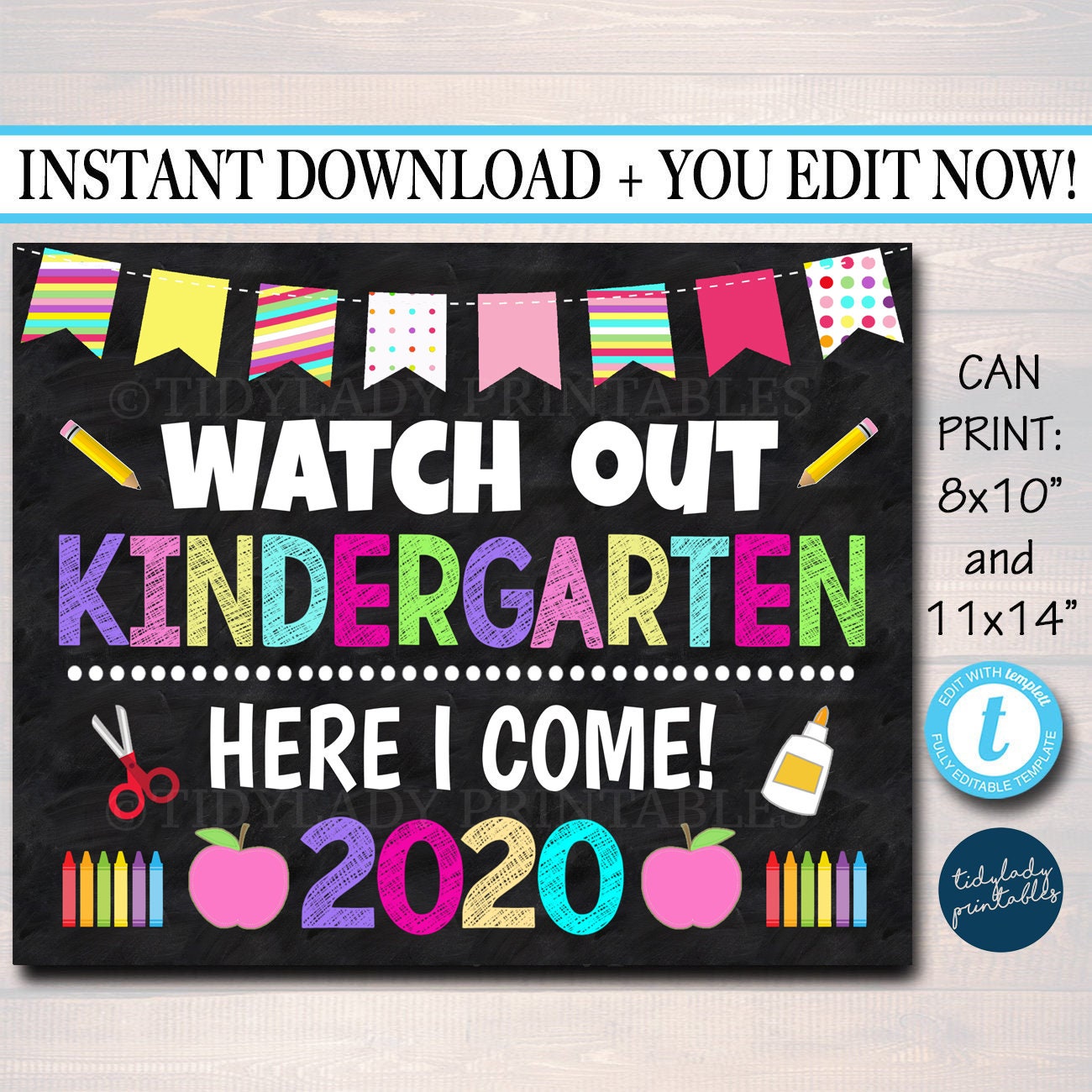 Editable First Day of School Chalkboard Photo Prop (digital Download ...