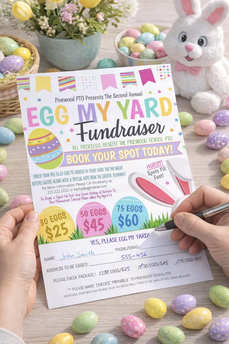 Easter Egg My Yard Fundraiser Flyer: Editable Spring Egg Hunt Invite ...