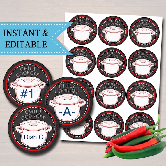 EDITABLE Chili Cookoff Labels, Family Picnic, Holiday BBQ Printable ...