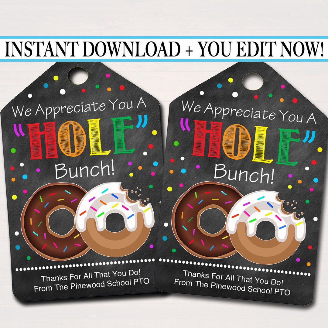 EDITABLE Donut Appreciation Gift Tags, Staff Teacher Volunteer ...