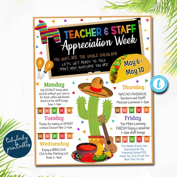 Fiesta Themed Teacher Appreciation Week Itinerary Poster, Nacho Average ...